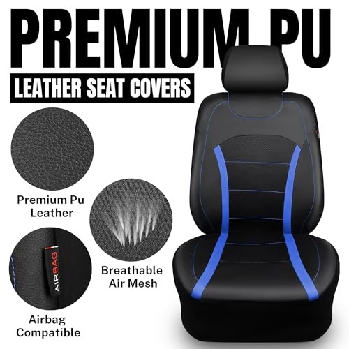 Breathable 3D Air Mesh Car Seat Covers Leather Seat Full Set Black Blue ...