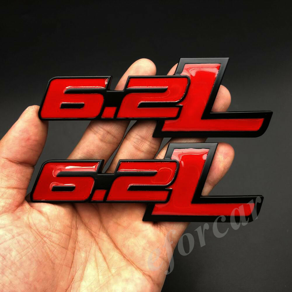 2pcs Metal Red 6.2L Car Trunk Tailgate Emblem Fender Badge Decal ...