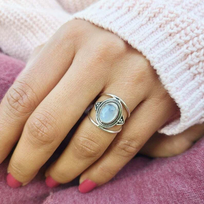 Sterling Silver Pink Moonstone Ring