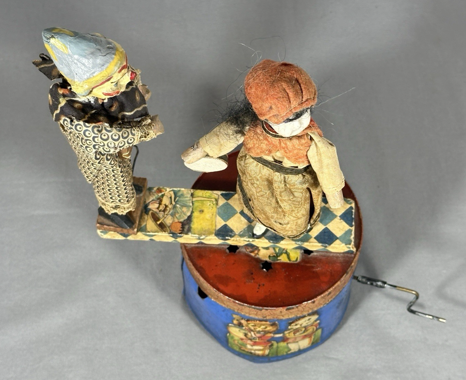 Antique Hand-Crank Automaton Clown & Gypsy on Tin Base — WORKS, VIDEO ...