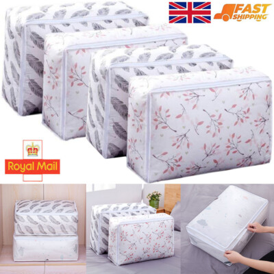 4x Underbed Clothes Storage Bags Zipped Organizer Wardrobe Cube Closet ...