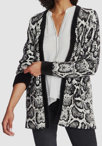 $225 1.State Women Black White Snake Print Open-Front Eyelash Cardigan ...