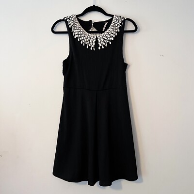Free People Mini Waffle Knit Dress Size S Small Black White Lace Collar ...