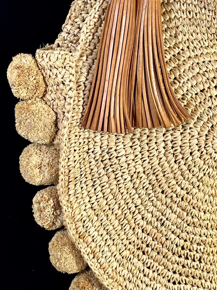 Loeffler Randall Straw Raffia Tote Bag Brown Woven Shoulder Purse Boho ...