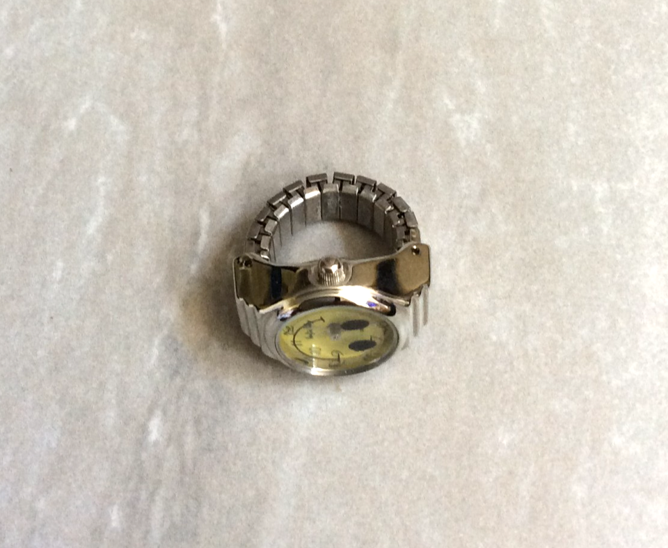 Smiley Happy Face Ring Watch New Unused Vintage Timepiece Stretch Band ...