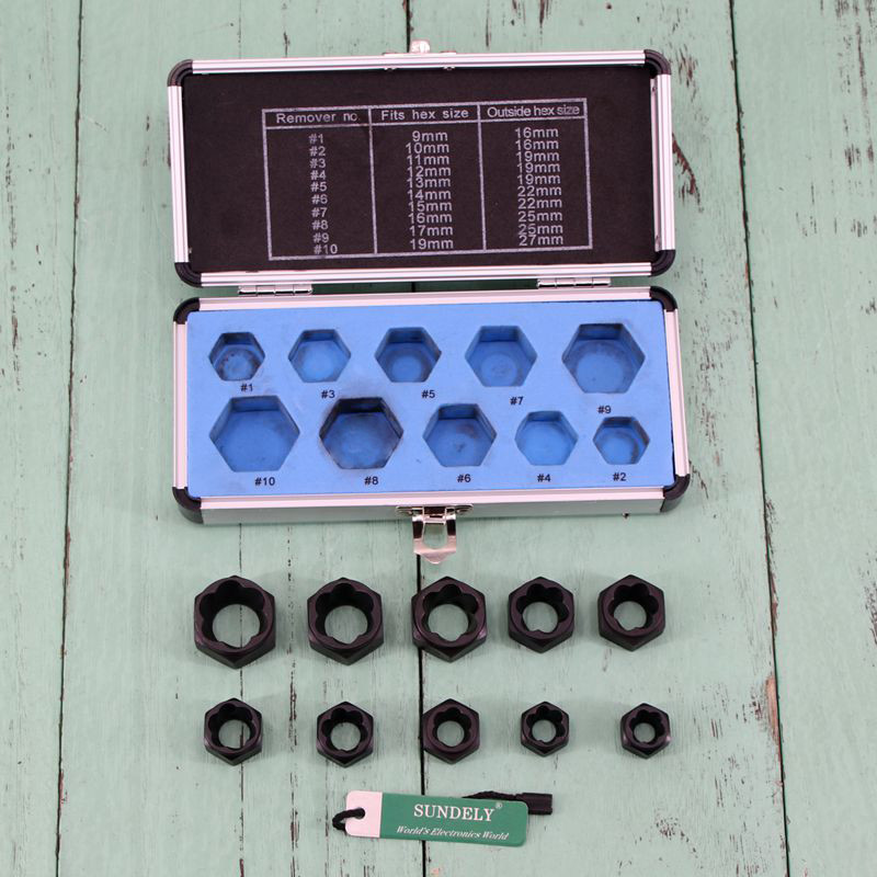 9-19mm Damaged Rounded OFF Bolt Nut Removal Tool Set Broken Nut ...