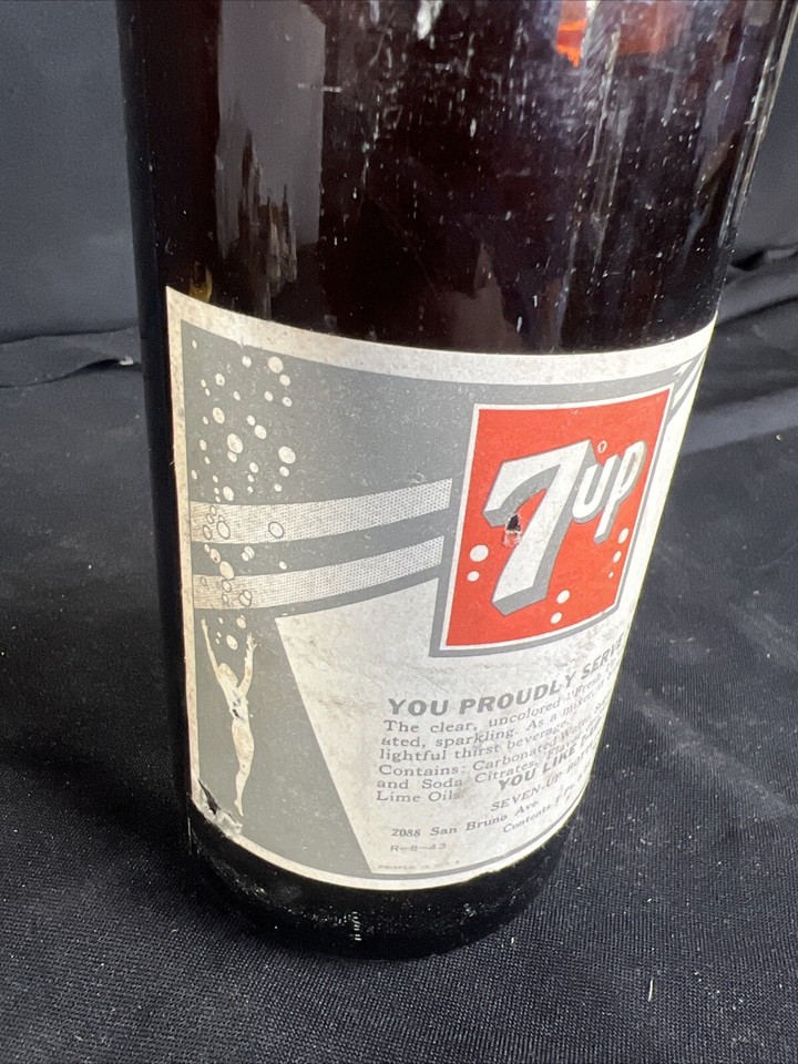 1943 Paper Label 7up Bottle Early Rare 24 Oz Brown San Francisco ...