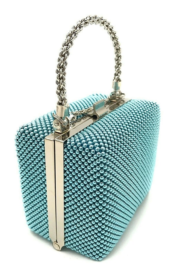 XX-Small Metal Beaded Mesh Evening clutch purse with Shoulder strap and ...