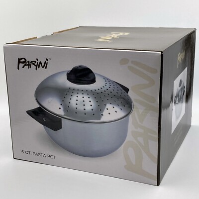 Parini Pasta Pot 6 Quart Stainless Steel, Locking Lid w/ Strainer Holes ...