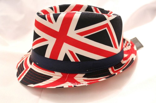 New Fancy Union Jack UK Flag GB Design Trilby Hat Cap with Lining Band ...