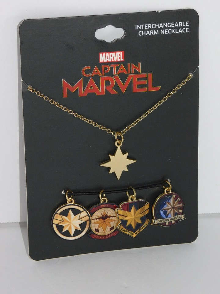Captain Marvel Necklace Set Interchangeable Gold Charms Comics Fan Gift ...