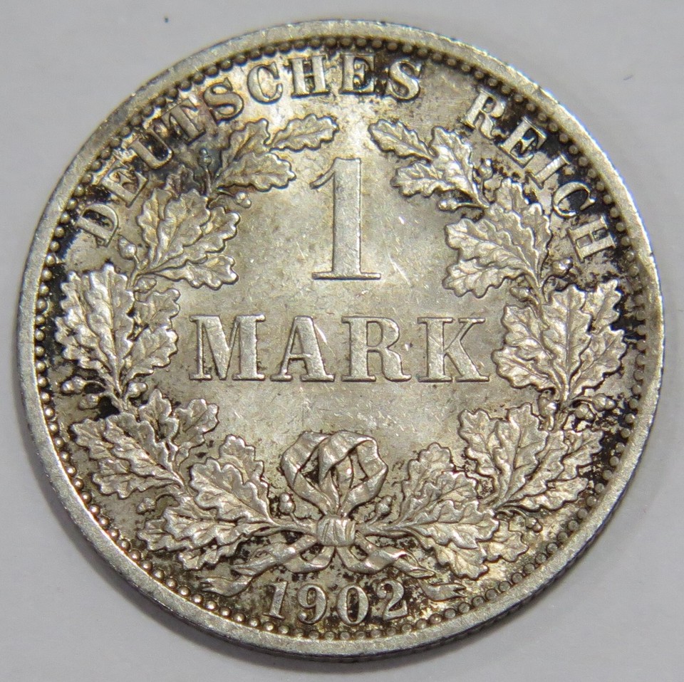 GERMANY 1902 1 MARK CROWNED IMPERIAL EAGLE WILHELM II SILVER COIN TONED ...