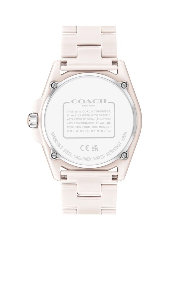 Brand New Coach Women’s Greyson Pink Ceramic With Grey Dust Dial Watch ...