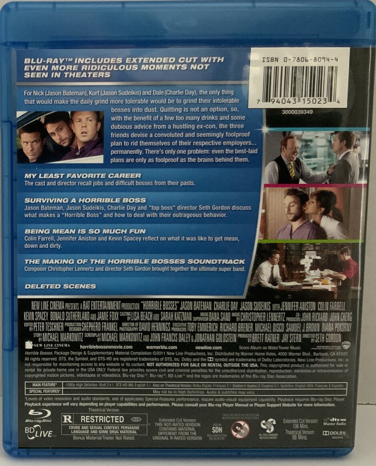 Horrible Bosses (Blu-ray/DVD, 2011, Totally Inappropriate Edition ...