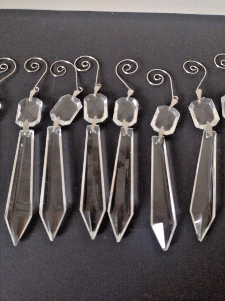 Set of 12 Vintage Large Crystal Glass Prism Chandelier Ornaments with ...
