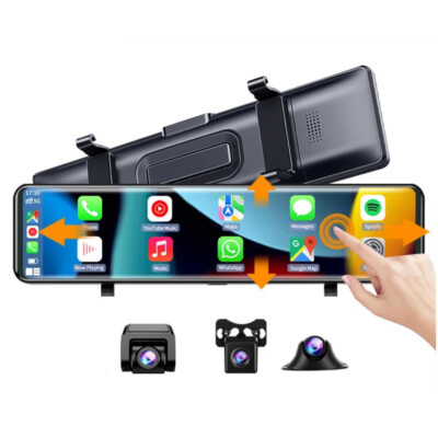 3 Cameras Car Dash Cam Rearview Mirror Carplay Android Auto 2.5K Video ...