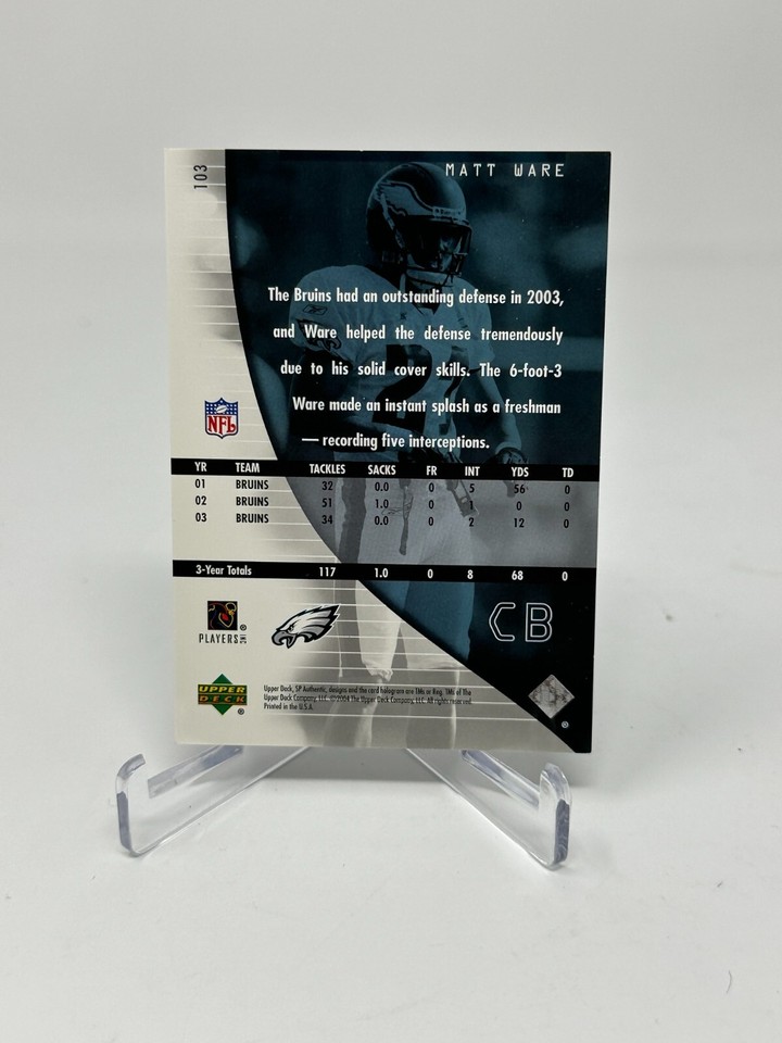 2004 SP Authentics Football Matt Ware Rookie Authentics RC Card #103 ...