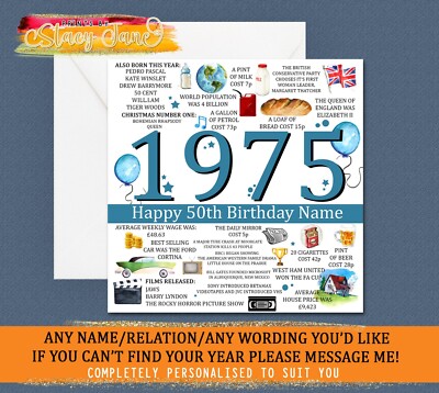 Personalised 50th Birthday Card Male 1975 Year Birth Dad Husband ...