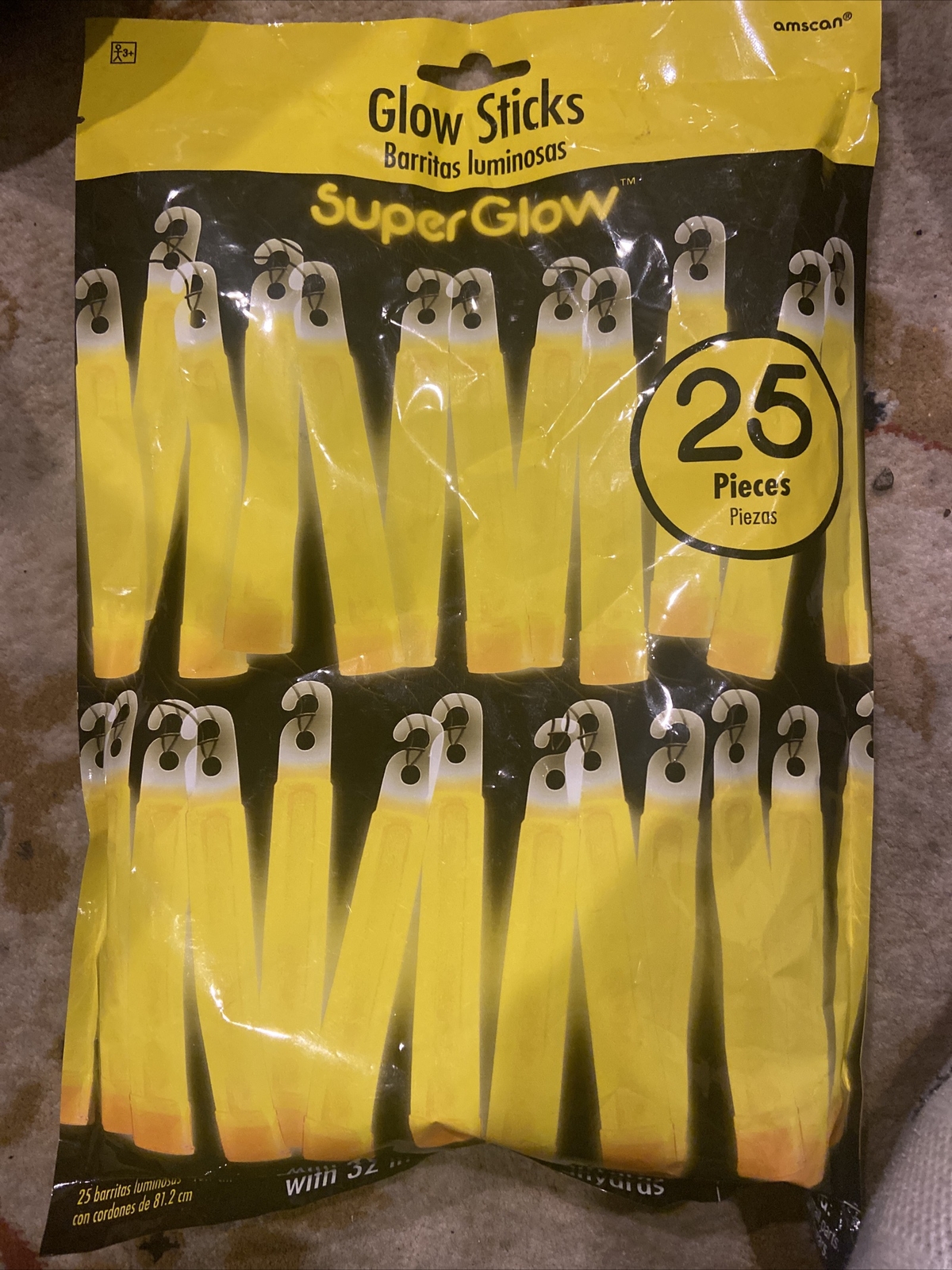25 4” Yellow Superglow Glow Sticks W Lanyard New Amscsn - Free Shipping ...