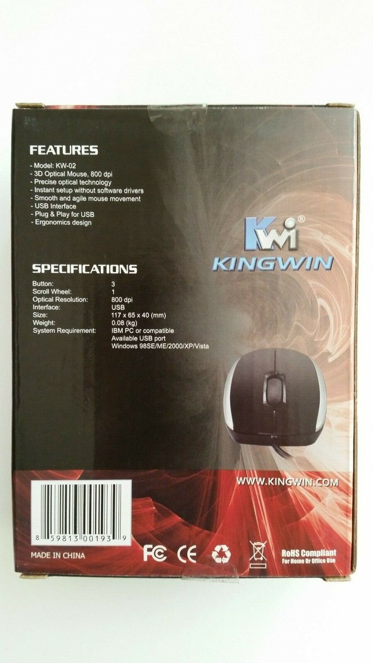 Kingwin KW-02 3D Optical Ergonomic Mouse, 3 Buttons, LED Lights | eBay