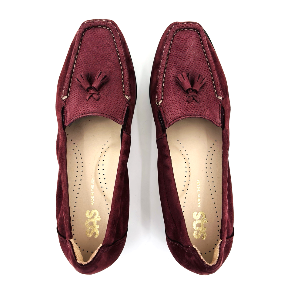Womens 7.5 N Narrow SAS Hope Slip On Loafers Shoes Burgundy Red Suede ...