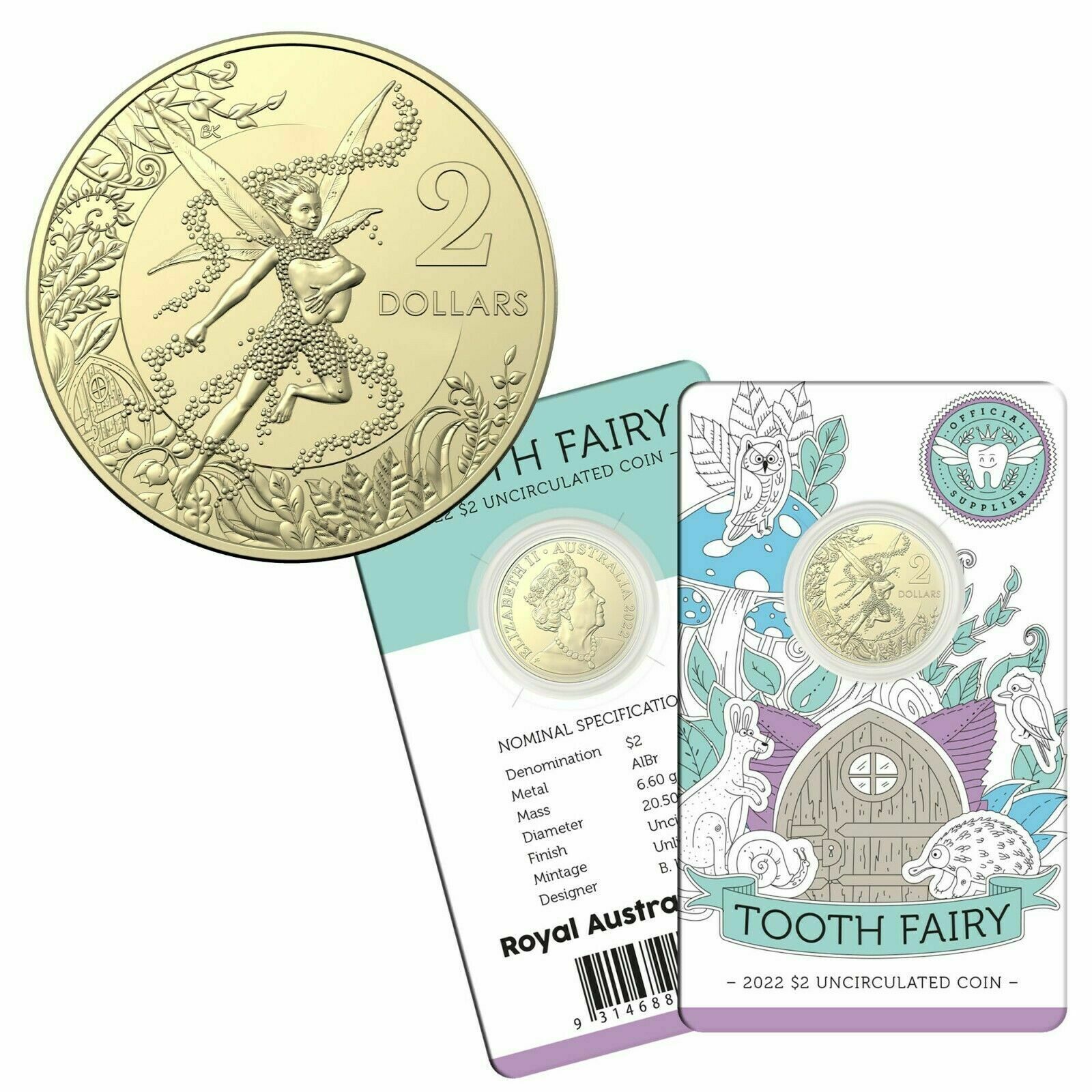 2022 Royal Australian Mint $2 Two Dollars Tooth Fairy UNC Coin - Carded ...
