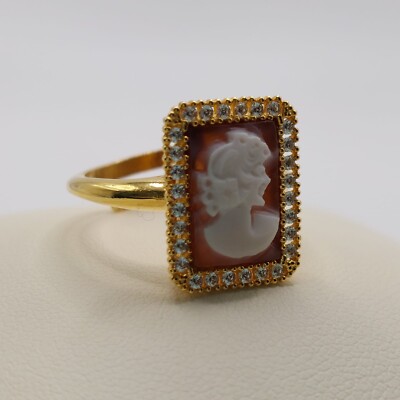 Adjustable Cameo ring, lady face design, golden silver, zircon | eBay