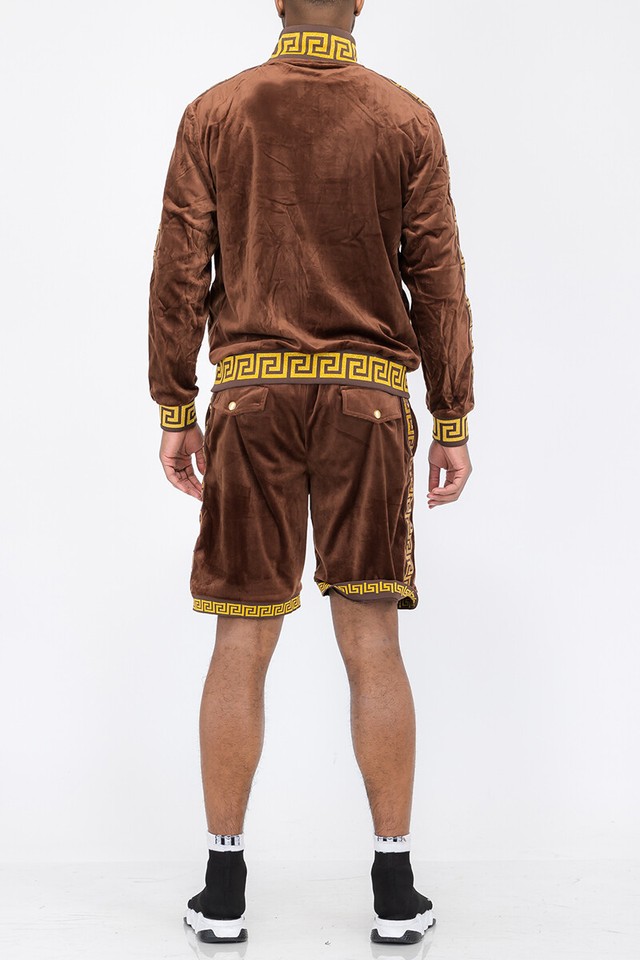 Unisex Full Zip Velour Suede Track Suit Status Print Gold S 3XL Plus ...