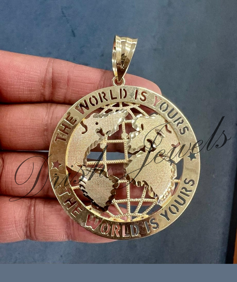 The World Is Yours Globe World Map Pendant for Him 14K Yellow Gold ...