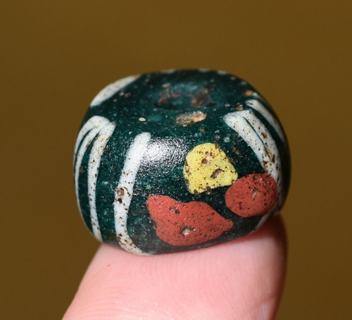 Ancient Blue Mandrel Wound Glass Dig Bead Yellow & Red Eyes Mali ...