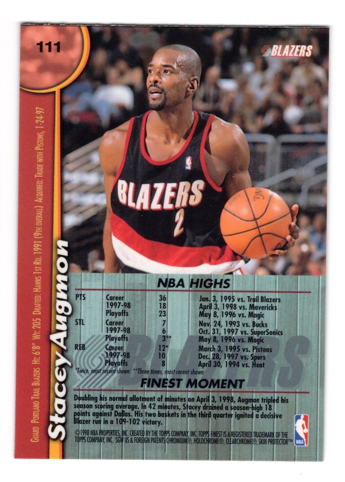 1998-99 TOPPS FINEST STACEY AUGMON CARD #111 **NM-MT** PORTLAND TRAIL ...