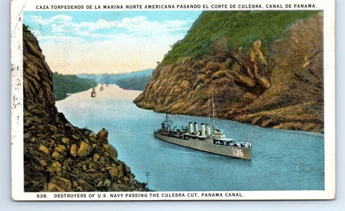 Panama Canal Culebra Cut US Navy Destroyer USS Boggs DD-136 Postcard ...