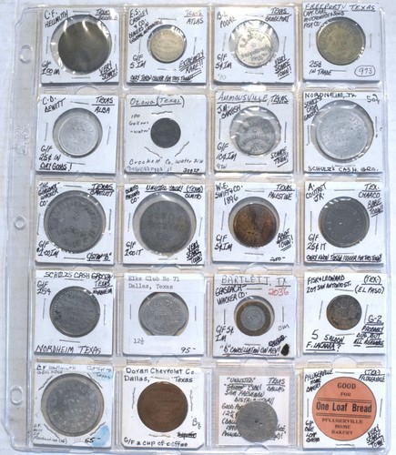 Lot (20) Texas Trade Tokens Atlas Bellville Alba Ozona Ammansville ...