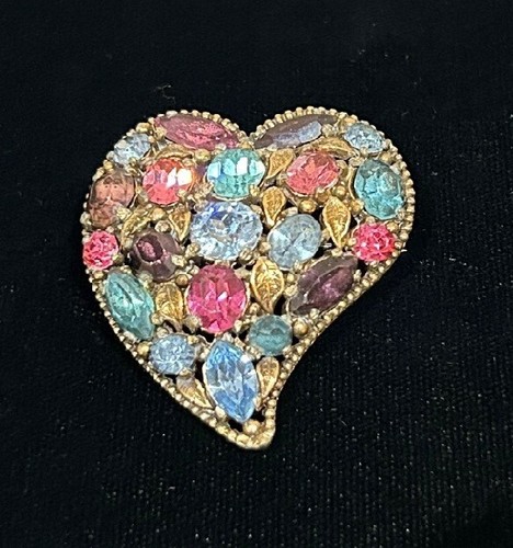 Vintage Heart Shaped Multi-Colored Rhinestone Pin | eBay