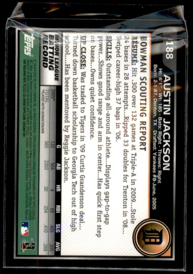 2010 BOWMAN CHROME AUSTIN JACKSON RC DETROIT TIGERS #188 | eBay