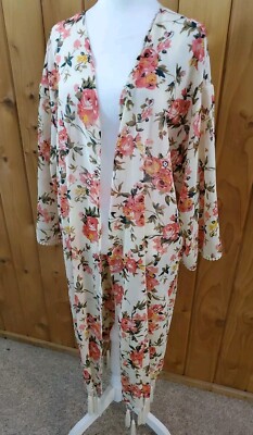 Nine West Vintage America Floral Duster Cardigan Sheer Tassels Crochet ...