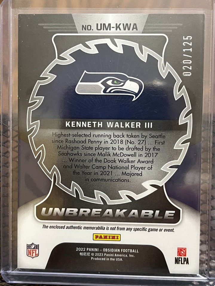 KENNETH WALKER III 2022 OBSIDIAN "UNBREAKABLE" ROOKIE SEAHAWKS JERSEY ...