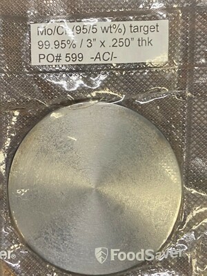 Molybdenum Chrome sputter target MoCr 95/5 99.95% 3" diameter x 0.25 ...