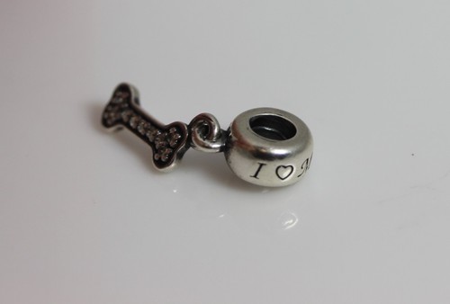 Authentic 925 Pandora "I Love My Dog" Charm With Dangle Bone .5 ...