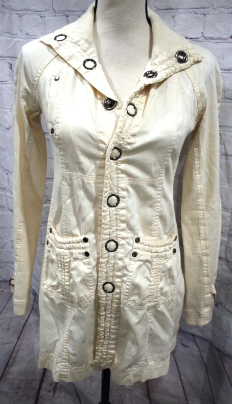 Doki Geki Women’s Cream Utility Jacket w/Large Snap Front 100% Cotton ...