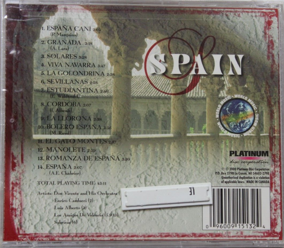 SPAIN WORLD MUSIC CD [NEW SEALED] VARIOUS ARTISTS PLATINUM (15132) | eBay