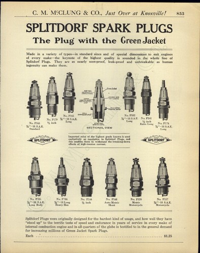 1922 PAPER AD Splitdorf Spark Plugs Green Jacket Standard Bethlehem ...