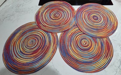 Pier One Imports 15.5" Round Woven Mesa Napperon Colorful Placemats Set ...