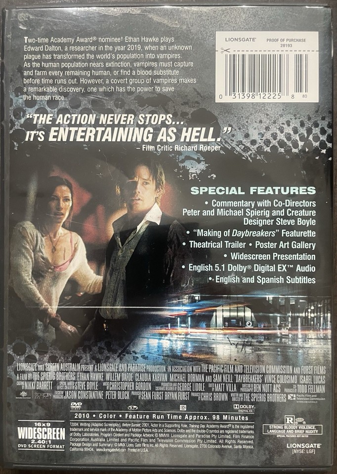 Daybreakers DVD (2010) Ethan Hawke, Willem Dafoe, Sam Neill, Horror ...