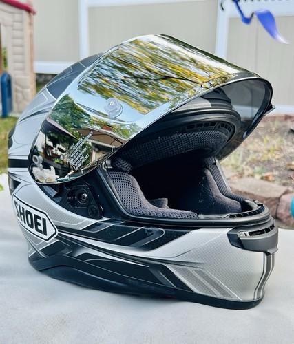 Shoei RF-1200 Rumpus Full Face Helmet/Chrome Visor/Black/Silver Tribal ...