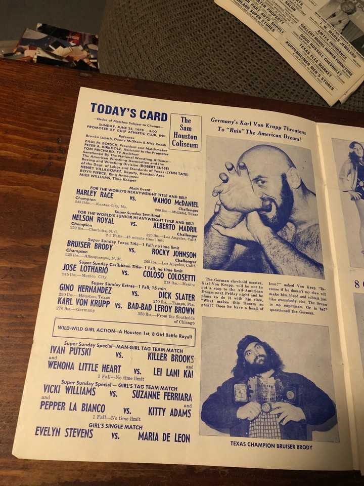 Vintage 06/25/1978 Houston, TX Paul Boesch Wrestling Program NWA/AWA ...
