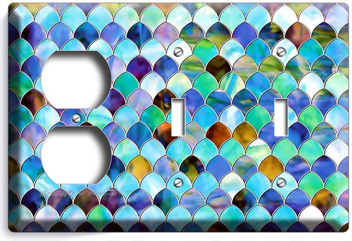 MERMAID TAIL FISH SCALES STAINED GLASS LOOK LIGHT SWITCH OUTLET WALL ...