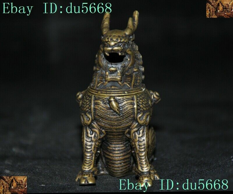 fine Chinese Bronze temple Kilin Qilin Animal beast statue Incense ...