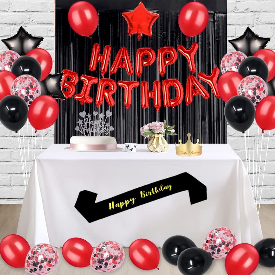 Fancy 38TH Birthday Party Decorations Supplies Red Black Later Balloons ...
