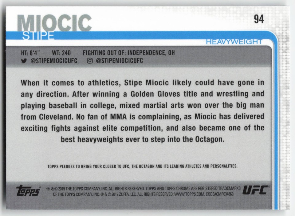 2019 Topps Chrome UFC Stipe Miocic #94 | eBay